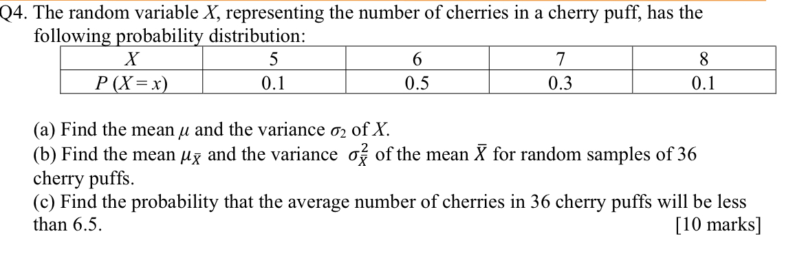 Solved Q4. ﻿The random variable x, ﻿representing the number | Chegg.com
