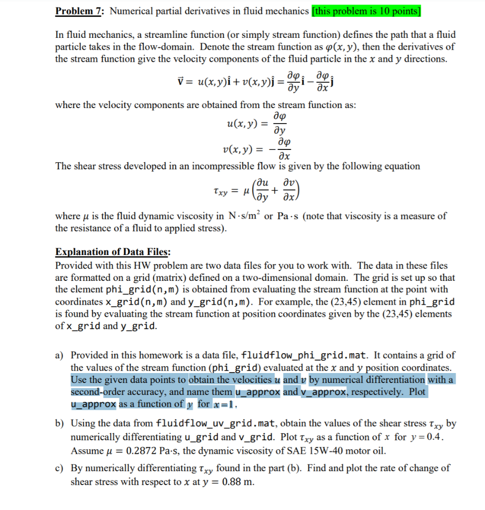 Problem 7: Numerical partial derivatives in fluid | Chegg.com