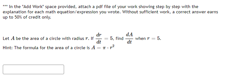 Solved *** In the "Add Work" space provided, attach a pdf | Chegg.com