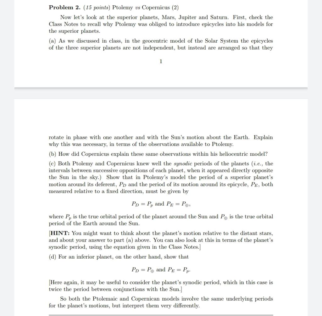 Solved Problem 2. (15 points) Ptolemy vs Copernicus (2) Now | Chegg.com