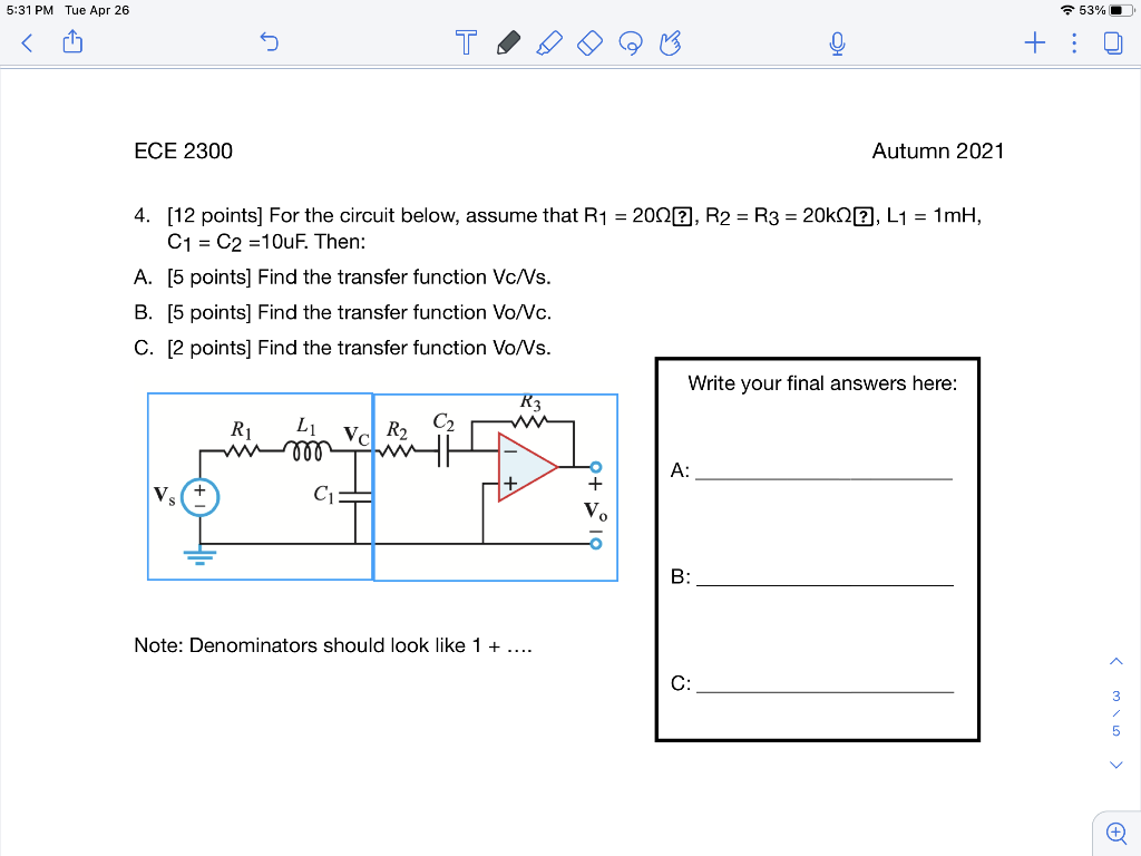 Solved 5:31 PM Tue Apr 26 53% 5 T O + : ECE 2300 Autumn 2021 | Chegg.com