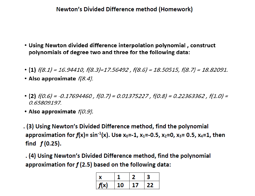 Solved Newton's Divided Difference method (Homework) • Using | Chegg.com