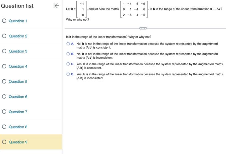 Solved Question list Determine if b is a linear combination | Chegg.com