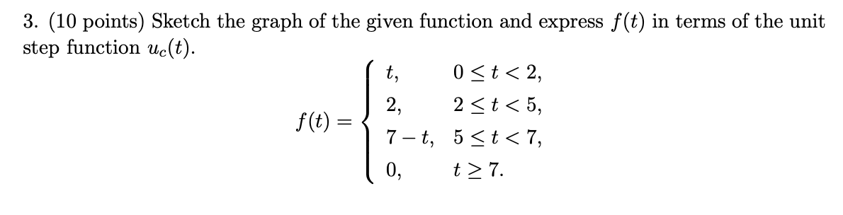 Solved Sketch the graph of the function and express f(t) in | Chegg.com