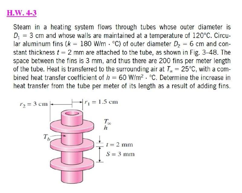 Solved H.W. 4-3 Steam in a heating system flows through | Chegg.com