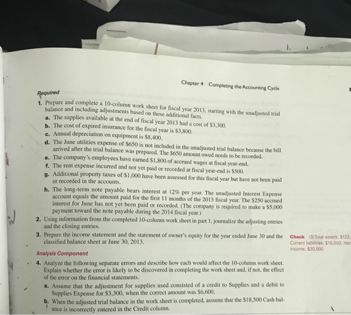 Problem 4-3A Preparing a work sheet, adjusting and | Chegg.com