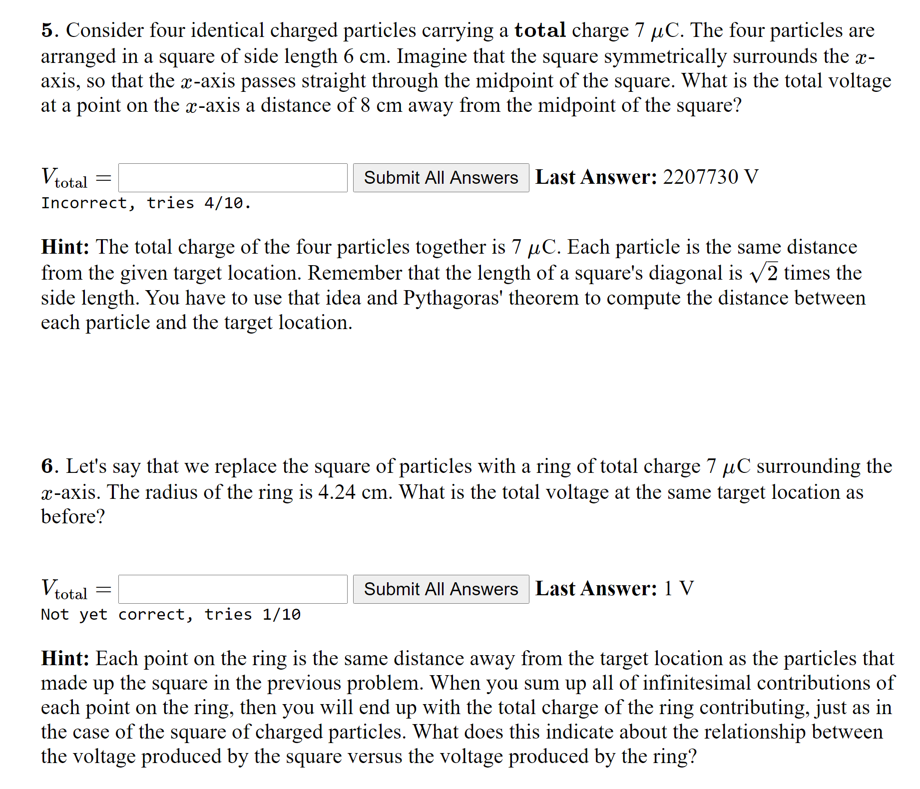 Solved 5. Consider four identical charged particles carrying | Chegg.com