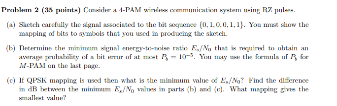 Problem 2 (35 points) Consider a 4-PAM wireless | Chegg.com