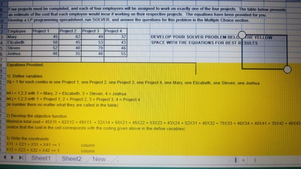 Solved Four projects must be completed, and each of four | Chegg.com