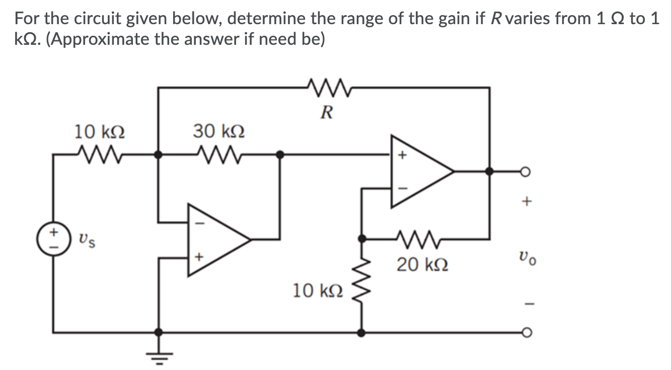 Solved For the circuit given below, determine the range of | Chegg.com