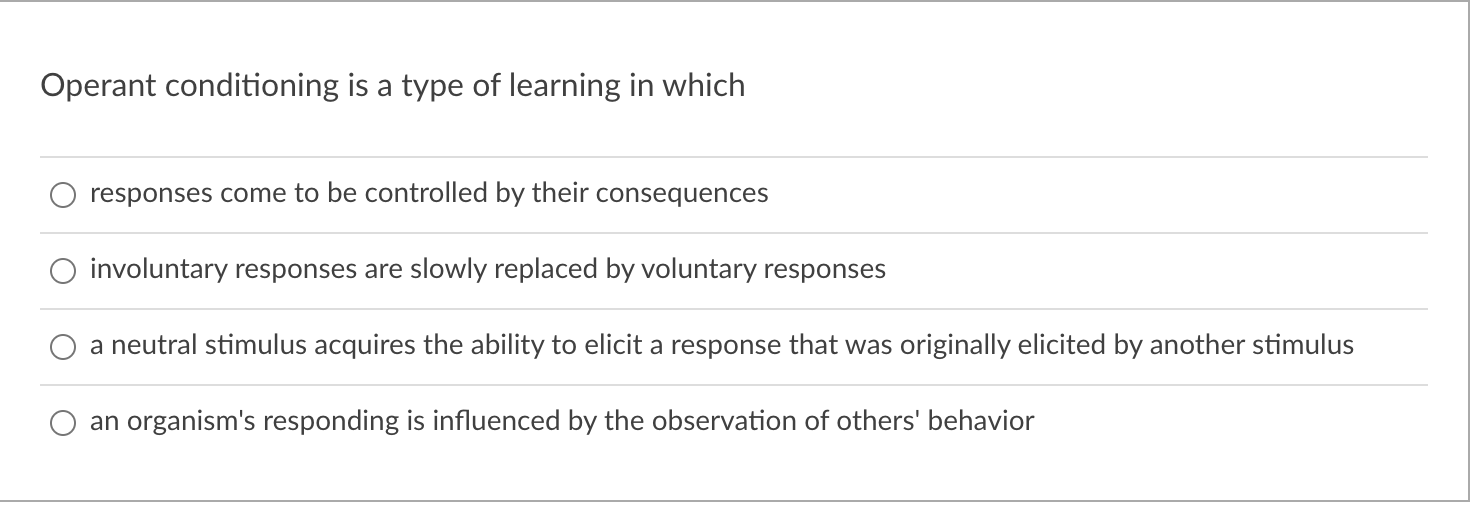 Solved Operant conditioning is a type of learning in which | Chegg.com