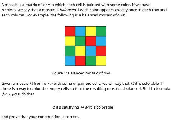Solved Figure 1: Balanced mosaic of 4 x4 Given a mosaic M | Chegg.com Solved Figure 1: Balanced mosaic of 4 x4 Given a mosaic M | Chegg.com