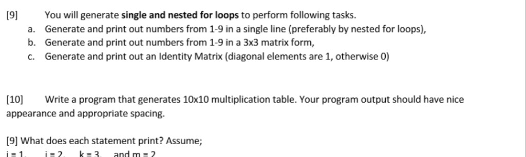 Solved You will generate single and nested for loops to | Chegg.com