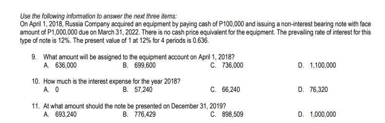 Solved Use the following information to answer the next | Chegg.com