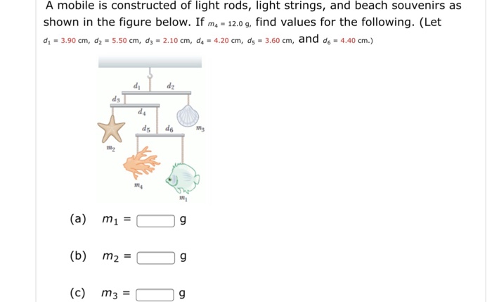 Solved A mobile is constructed of light rods, light strings, | Chegg.com