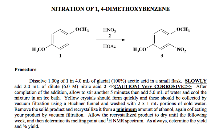 Solved NITRATION OF 1, 4-DIMETHOXYBENZENE oCH OCIl3 HNO, 2 | Chegg.com