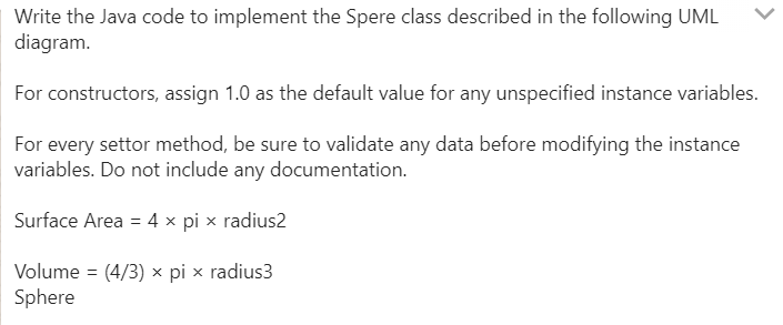 Solved Write The Java Code To Implement The Spere Class 4193