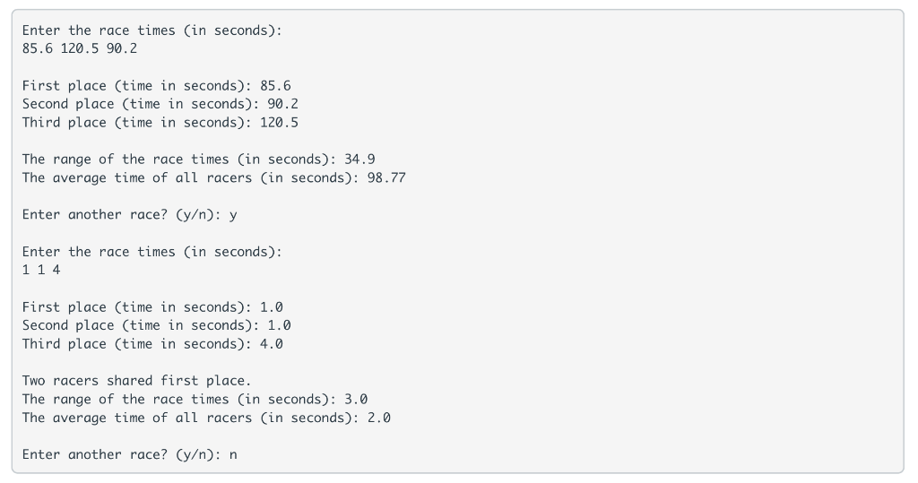 HW: Classes (CSS): You will write a racing report | Chegg.com