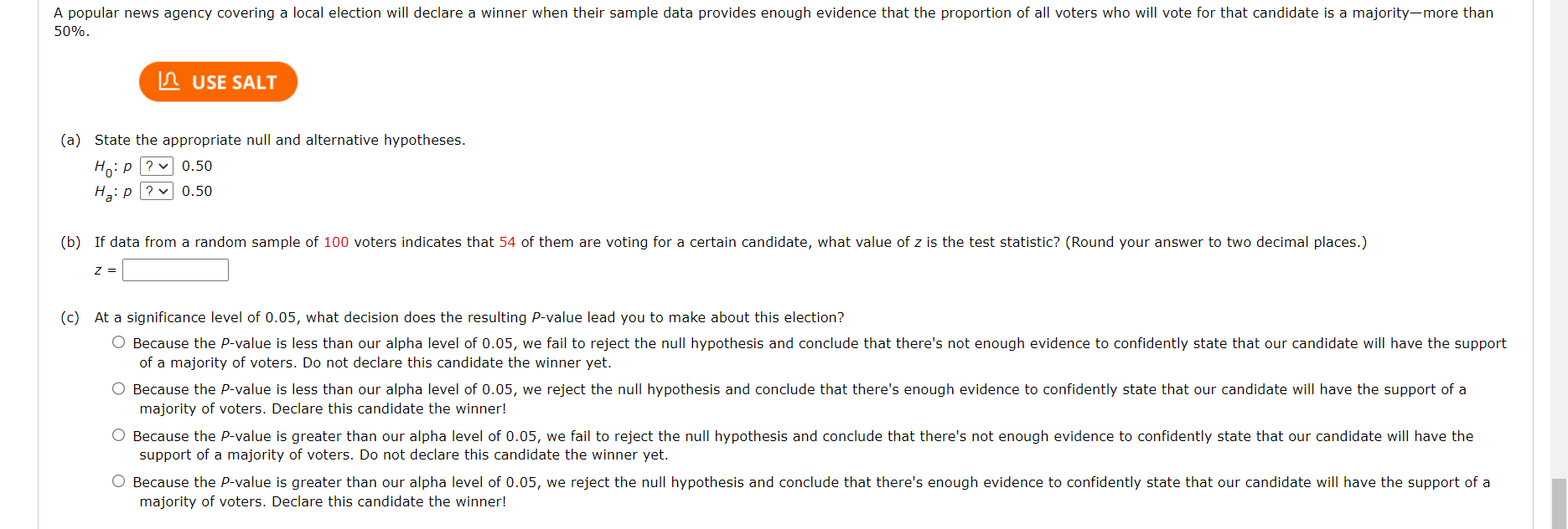 Solved (a) State the appropriate null and alternative | Chegg.com