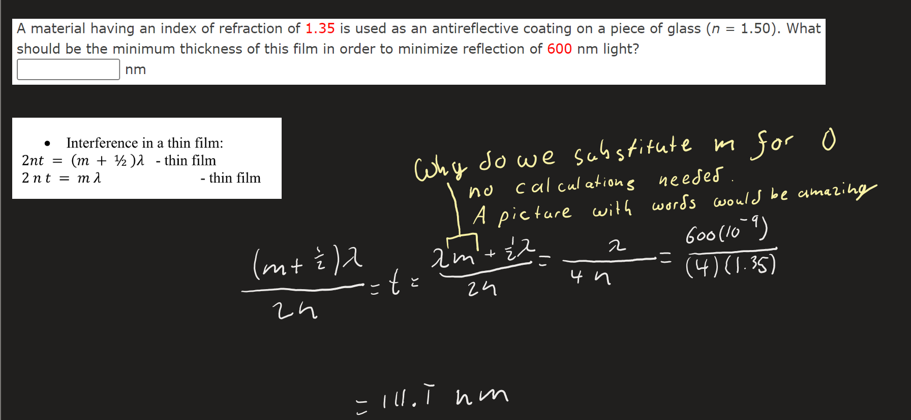 Solved A material having an index of refraction of 1.35 is | Chegg.com