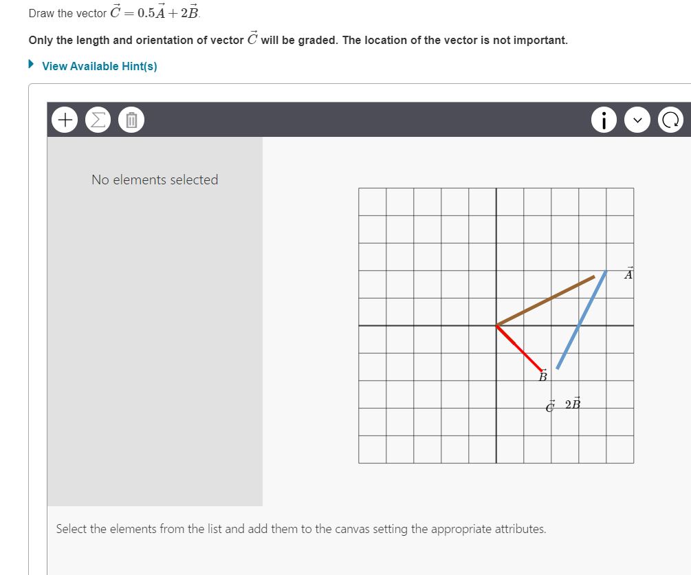 Solved Draw the vector vec(C)=0.5vec(A)+2vec(B).Only the | Chegg.com
