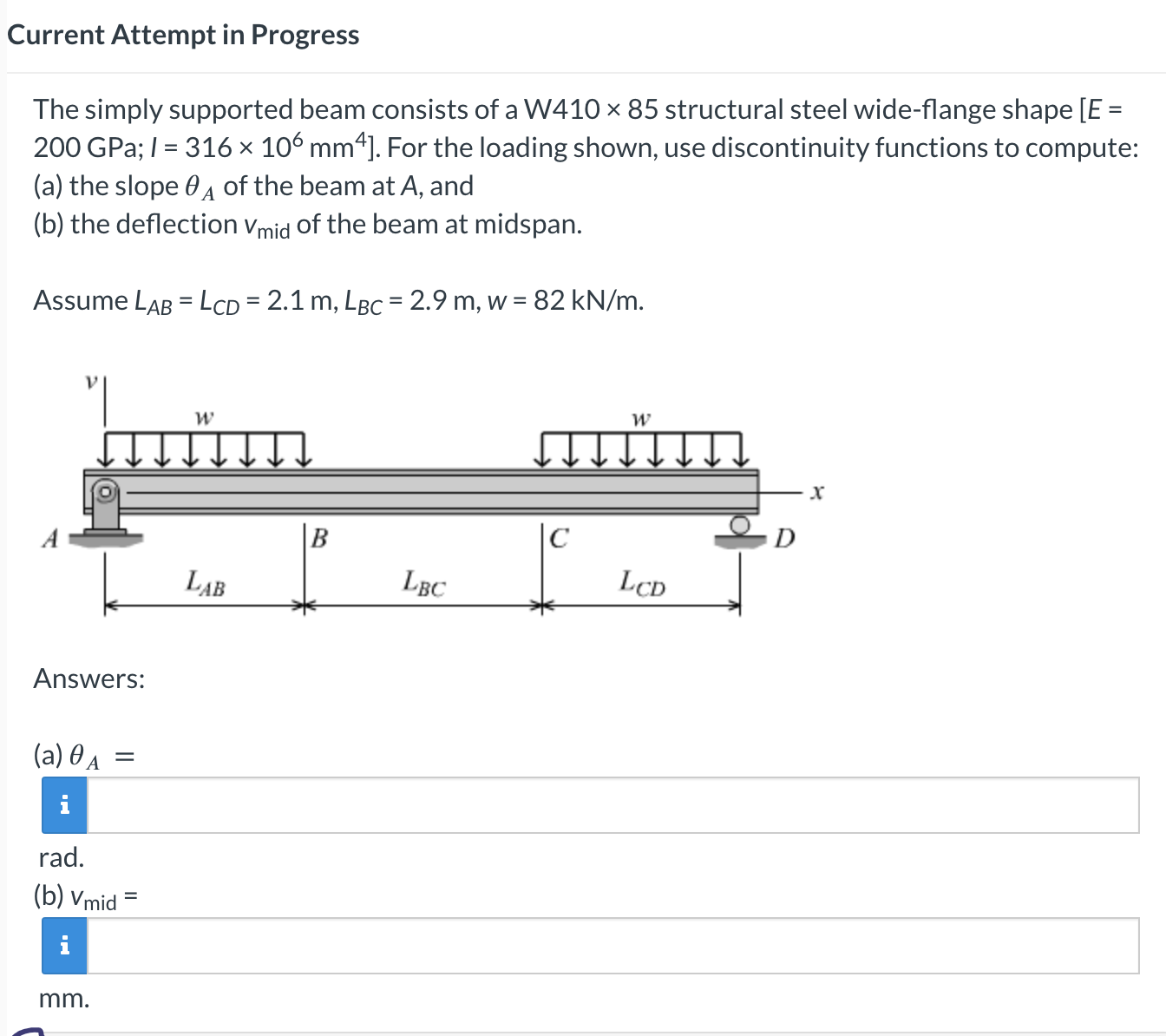 Solved Current Attempt in ﻿ProgressThe simply supported beam | Chegg.com