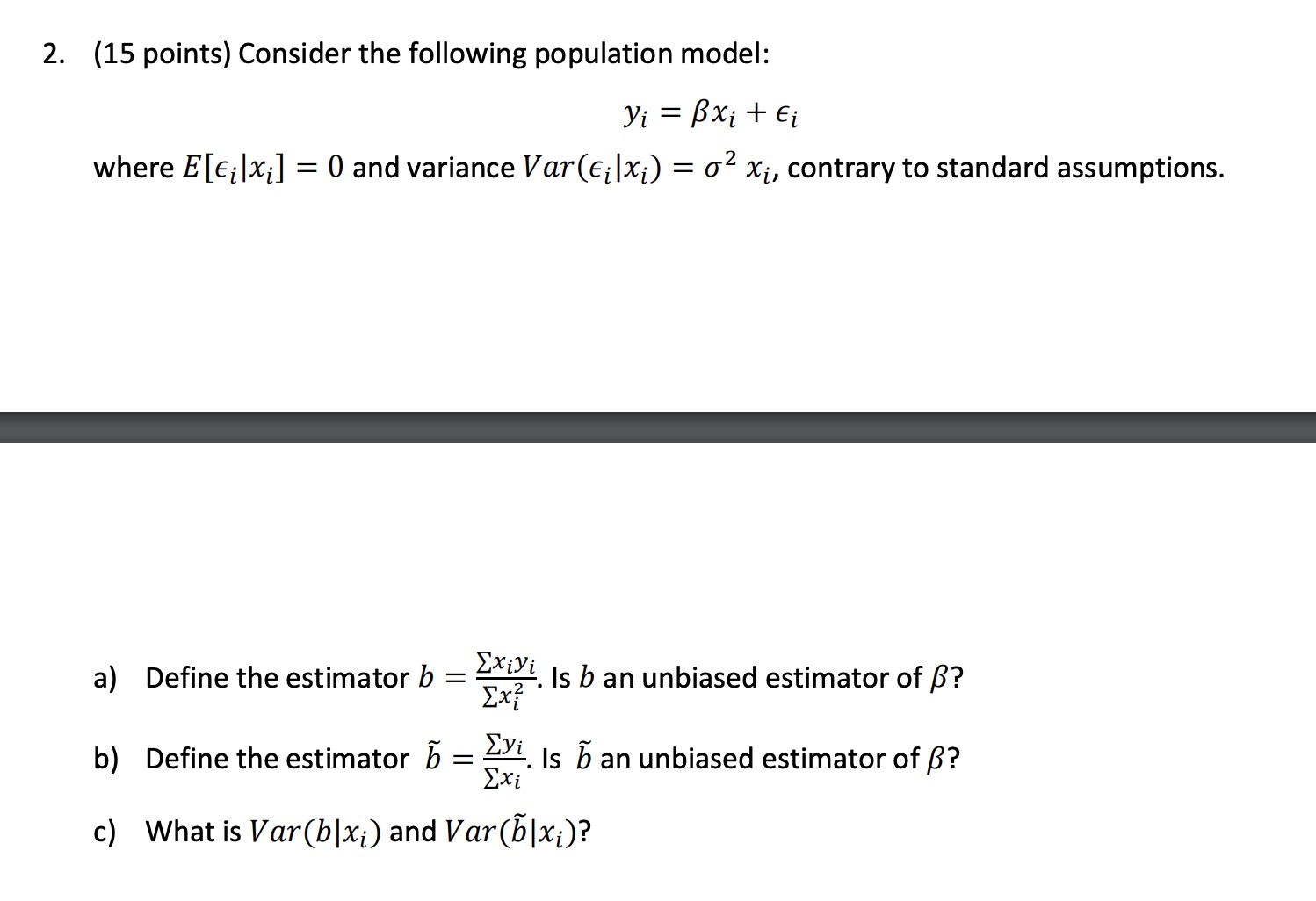 Solved 2. (15 points) Consider the following population | Chegg.com