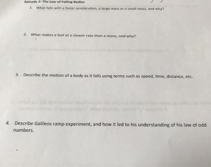Solved Episode 2: The Law of Falling Bodies What falls with | Chegg.com