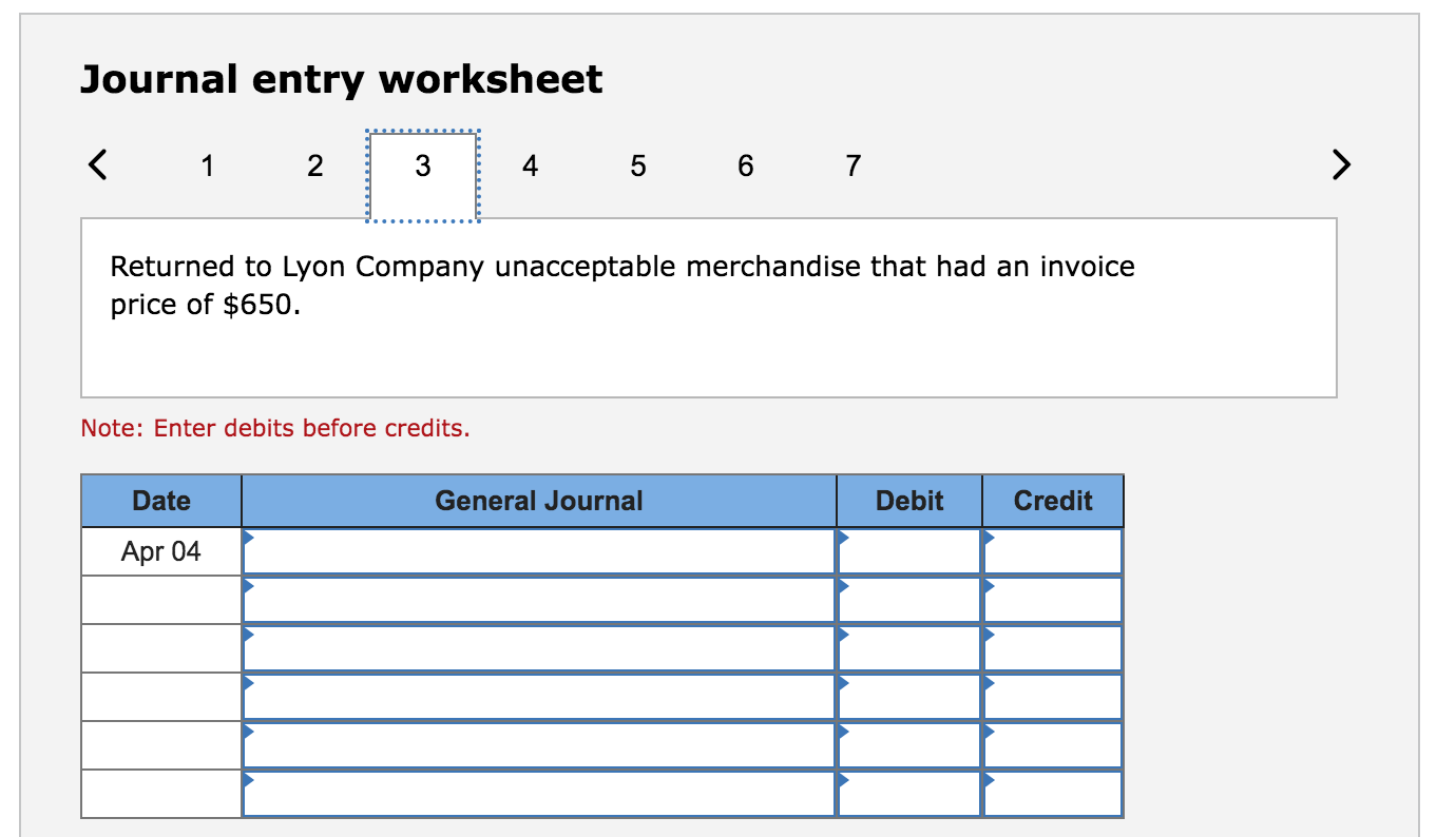 [Solved]: Journal entry worksheet 1 3 4 5 6 7 Purchased $3