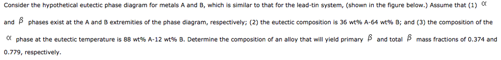 Solved Consider the hypothetical eutectic phase diagram for | Chegg.com