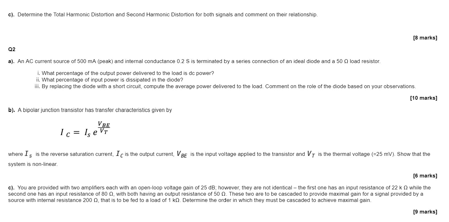 Solved c). Determine the Total Harmonic Distortion and | Chegg.com