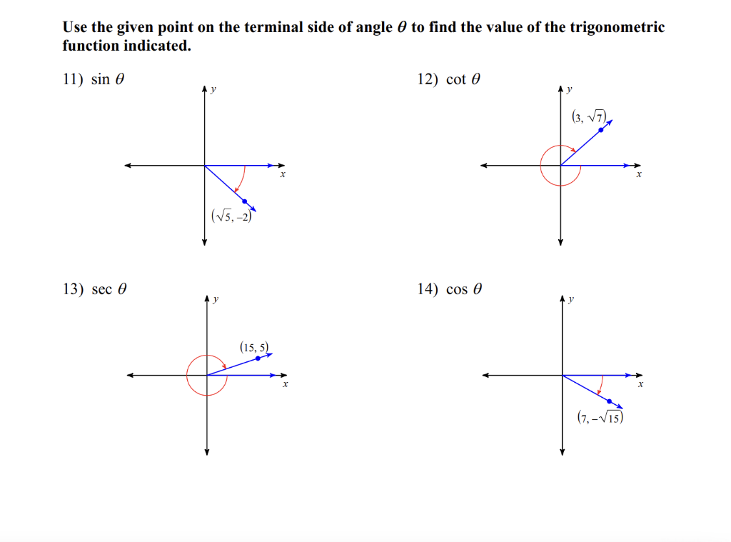 Solved Use the given point on the terminal side of angle 0 | Chegg.com