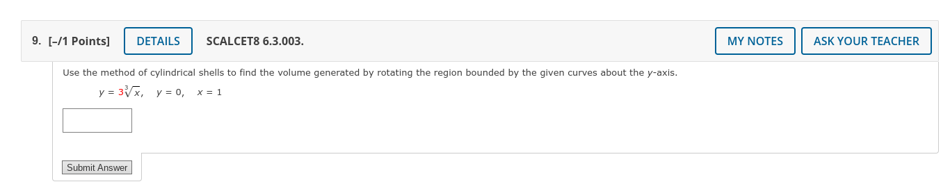 Solved -/1 Points] SCALCET8 6.3.003. Use the method of | Chegg.com