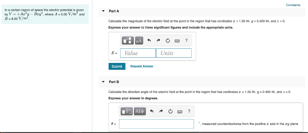 Solved Constants Part A In a certain region of space the | Chegg.com