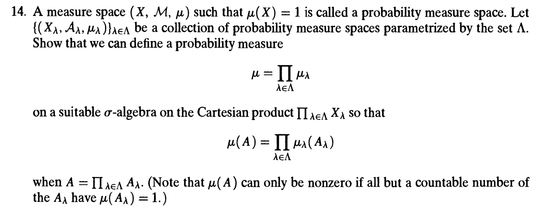 14. A measure space (X, M, u) such that u(x) = 1 is | Chegg.com