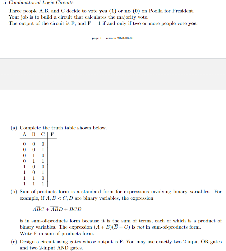 Solved 5 Combinatorial Logic Circuits Three people Λ,B, and | Chegg.com