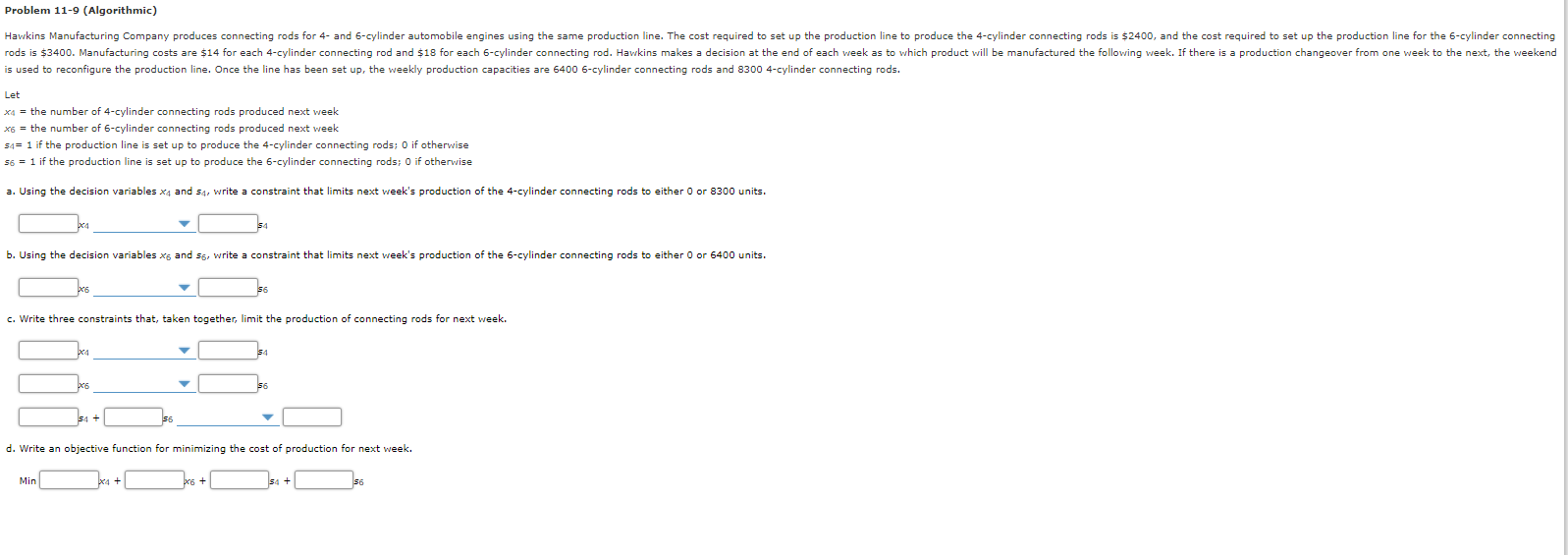 Solved Problem 11-9 (Algorithmic) Hawkins Manufacturing | Chegg.com