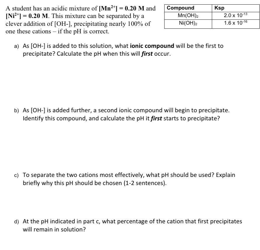 Solved A student has an acidic mixture of [Mn2+]=0.20M and | Chegg.com