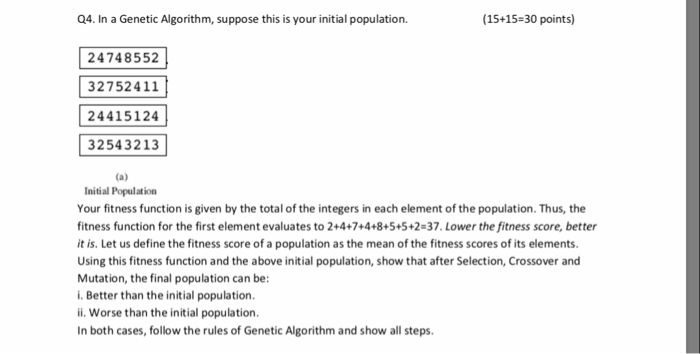 Q4. In a Genetic Algorithm, suppose this is your | Chegg.com