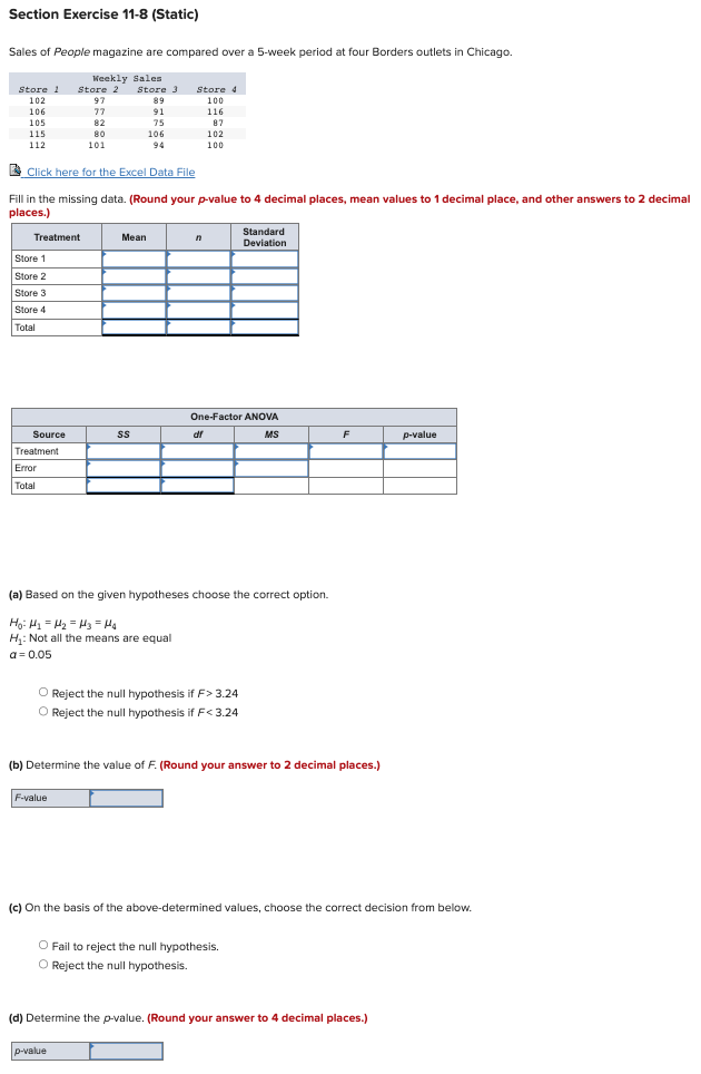 Section Exercise 11-8 (Algo) Sales of People magazine | Chegg.com