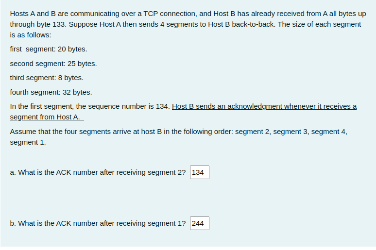 Solved Hosts A and B are communicating over a TCP | Chegg.com