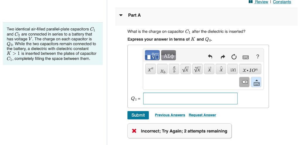 Solved Two identical air-filled parallel-plate capacitors C1 | Chegg.com