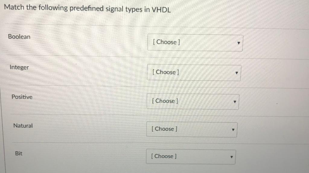 Solved Match the following predefined signal types in VHDL | Chegg.com