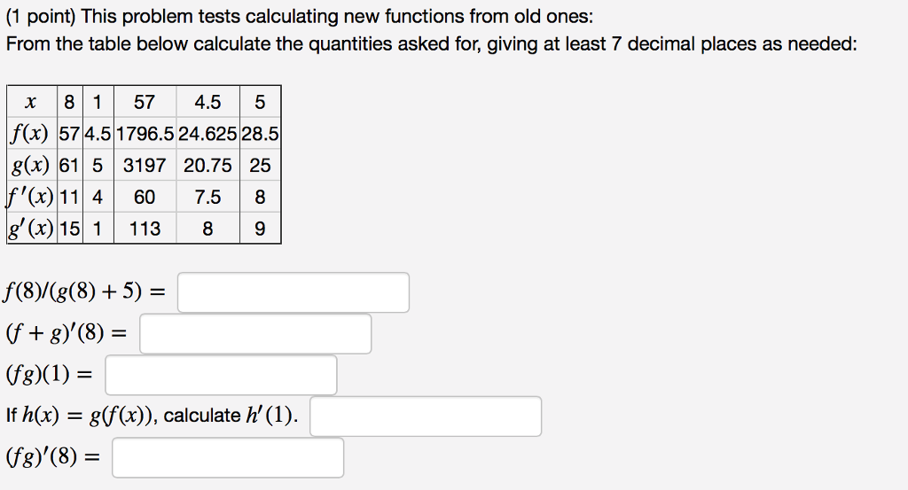 Solved (1 point) This problem tests calculating new | Chegg.com