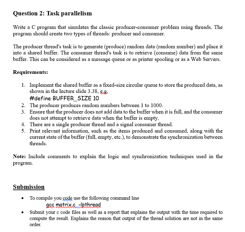 Solved Question 2: Task parallelismWrite a C program that | Chegg.com