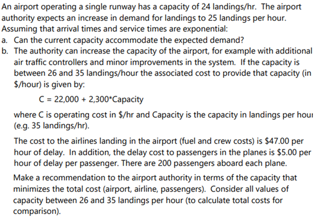 Solved An airport operating a single runway has a capacity | Chegg.com
