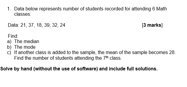 Solved 1. Data below represents number of students recorded | Chegg.com