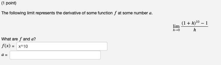 Solved The following limit represents the derivative of some | Chegg.com