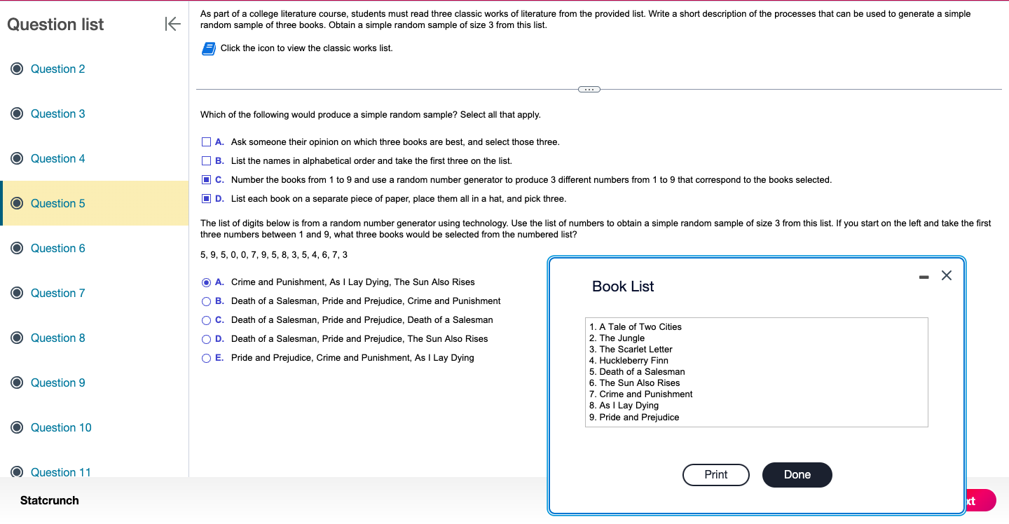 Solved random sample of three books. Obtain a simple random | Chegg.com