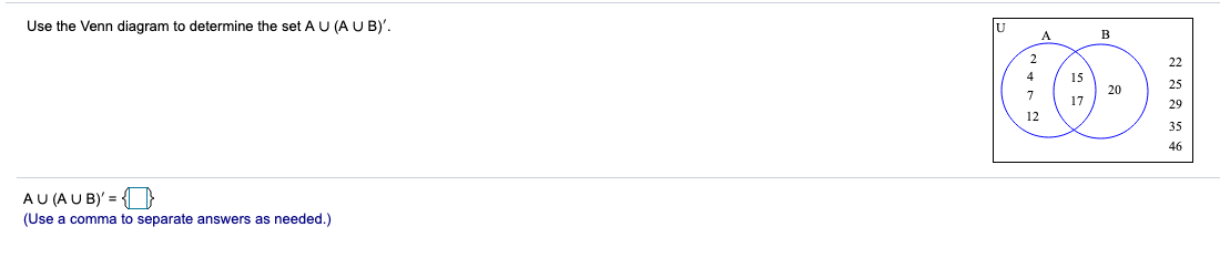 Solved Use the Venn diagram to determine the set AU (AUB)'. | Chegg.com